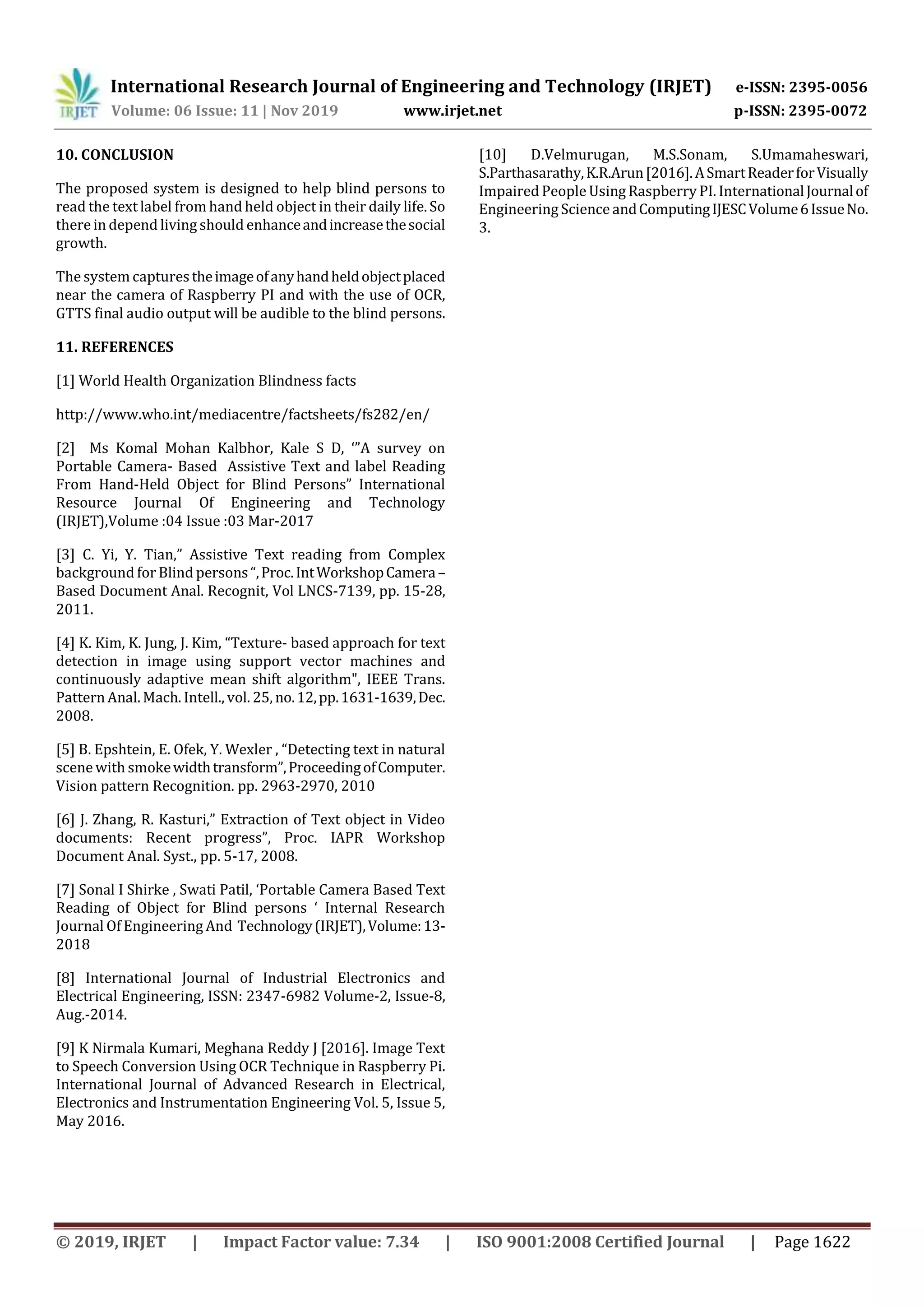 IRJET- Portable Camera based Assistive Text and Label Reading for Blind ...