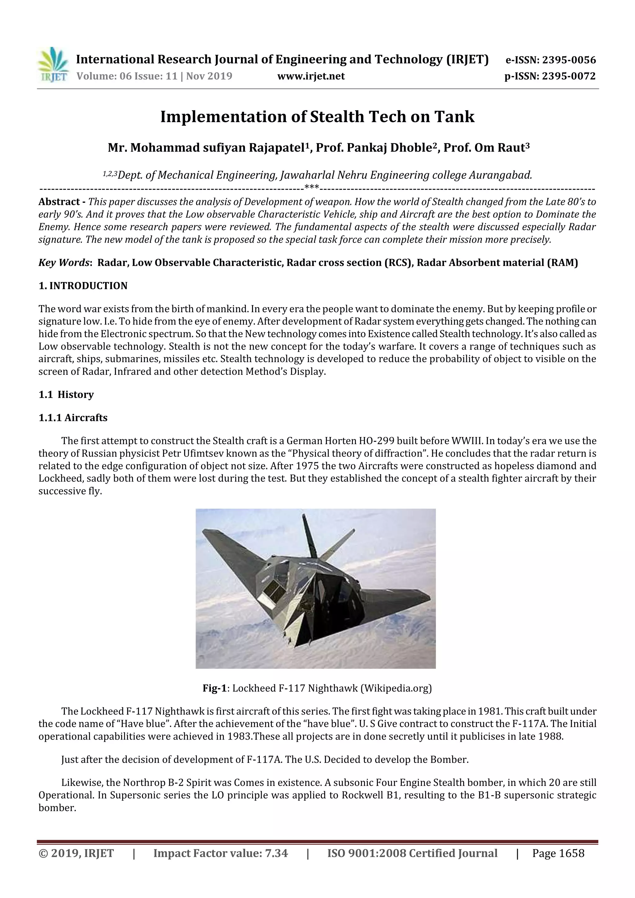 IRJET- Implementation of Stealth Tech on Tank | PDF