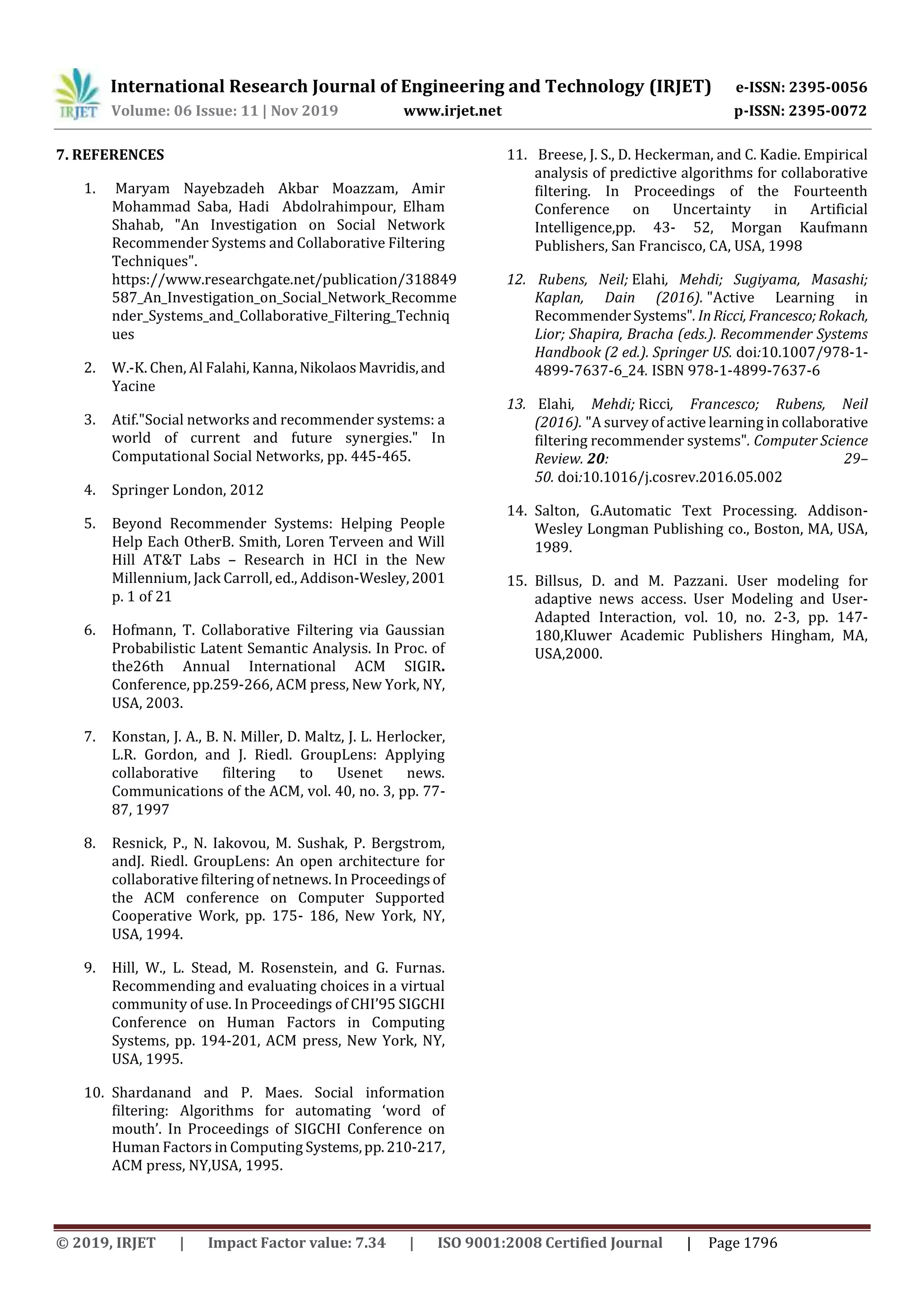 IRJET- Analysis on Existing Methodologies of User Service Rating Prediction Systems | PDF