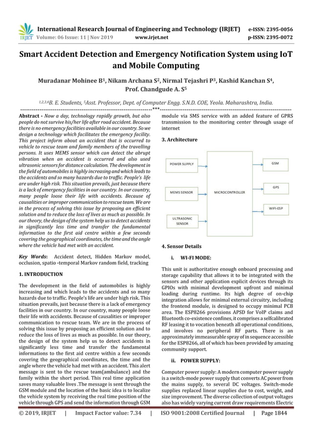 IRJET- Smart Accident Detection and Emergency Notification System using IoT and Mobile Computing ...