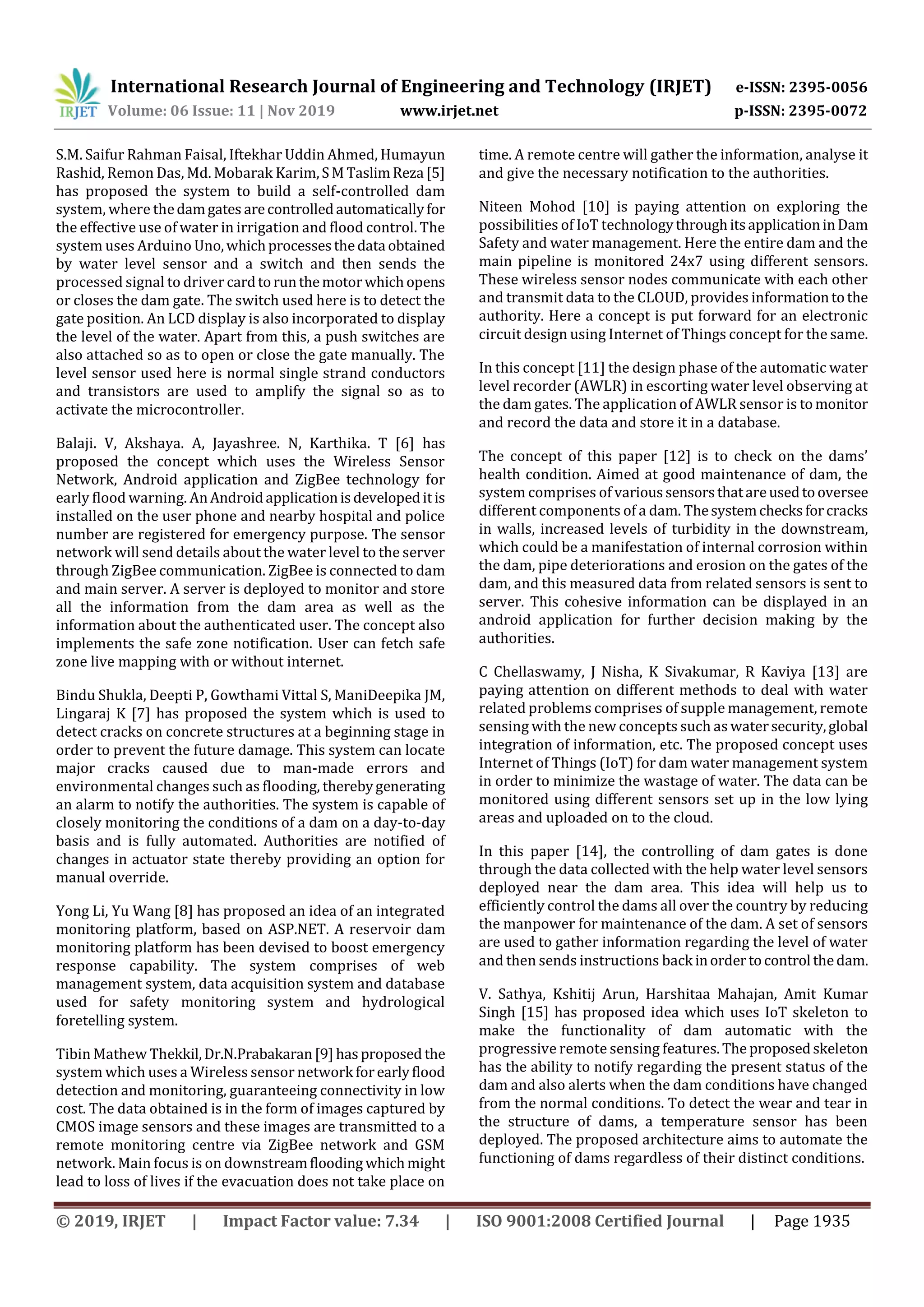 IRJET- A Survey Paper on Dam Management | PDF