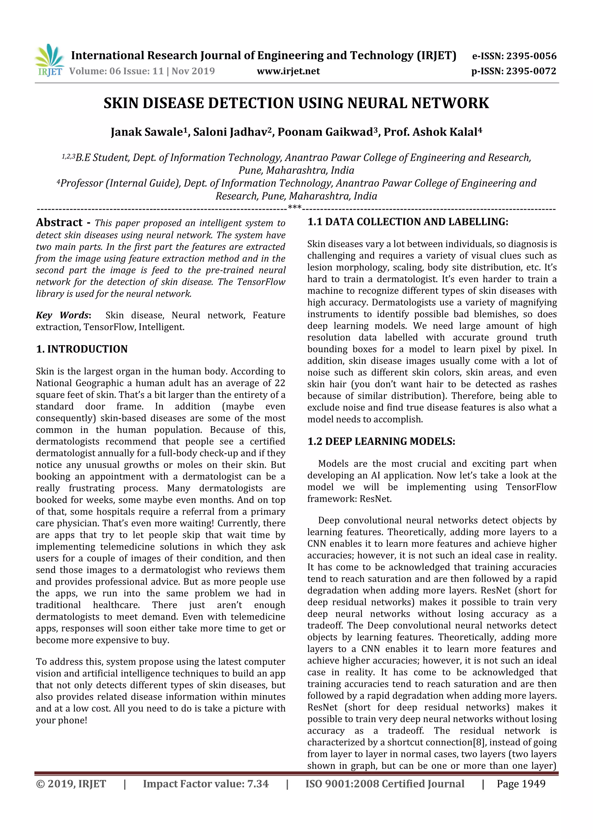 IRJET- Skin Disease Detection using Neural Network | PDF
