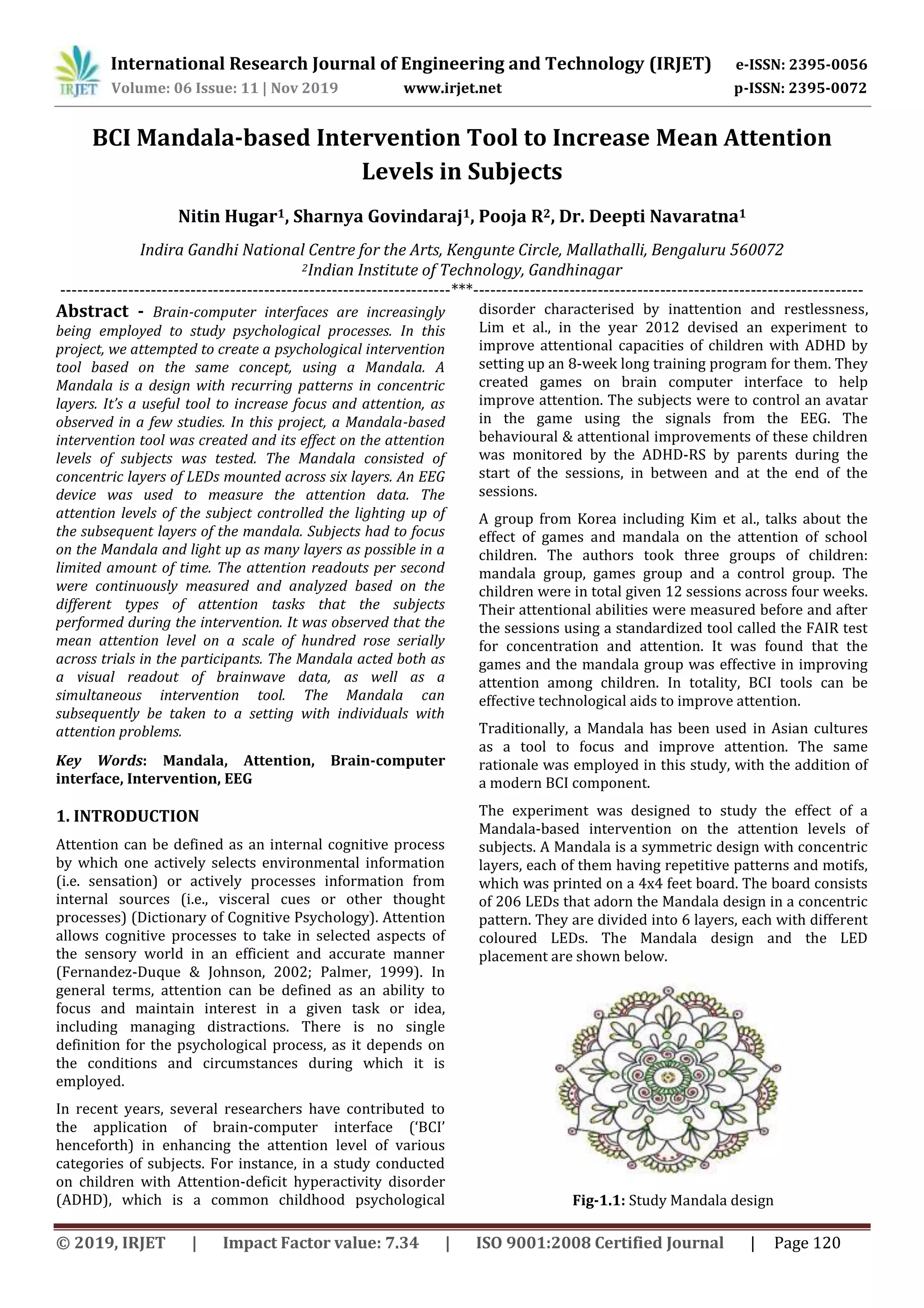 IRJET- BCI Mandala-based Intervention Tool to Increase Mean Attention Levels in Subjects | PDF