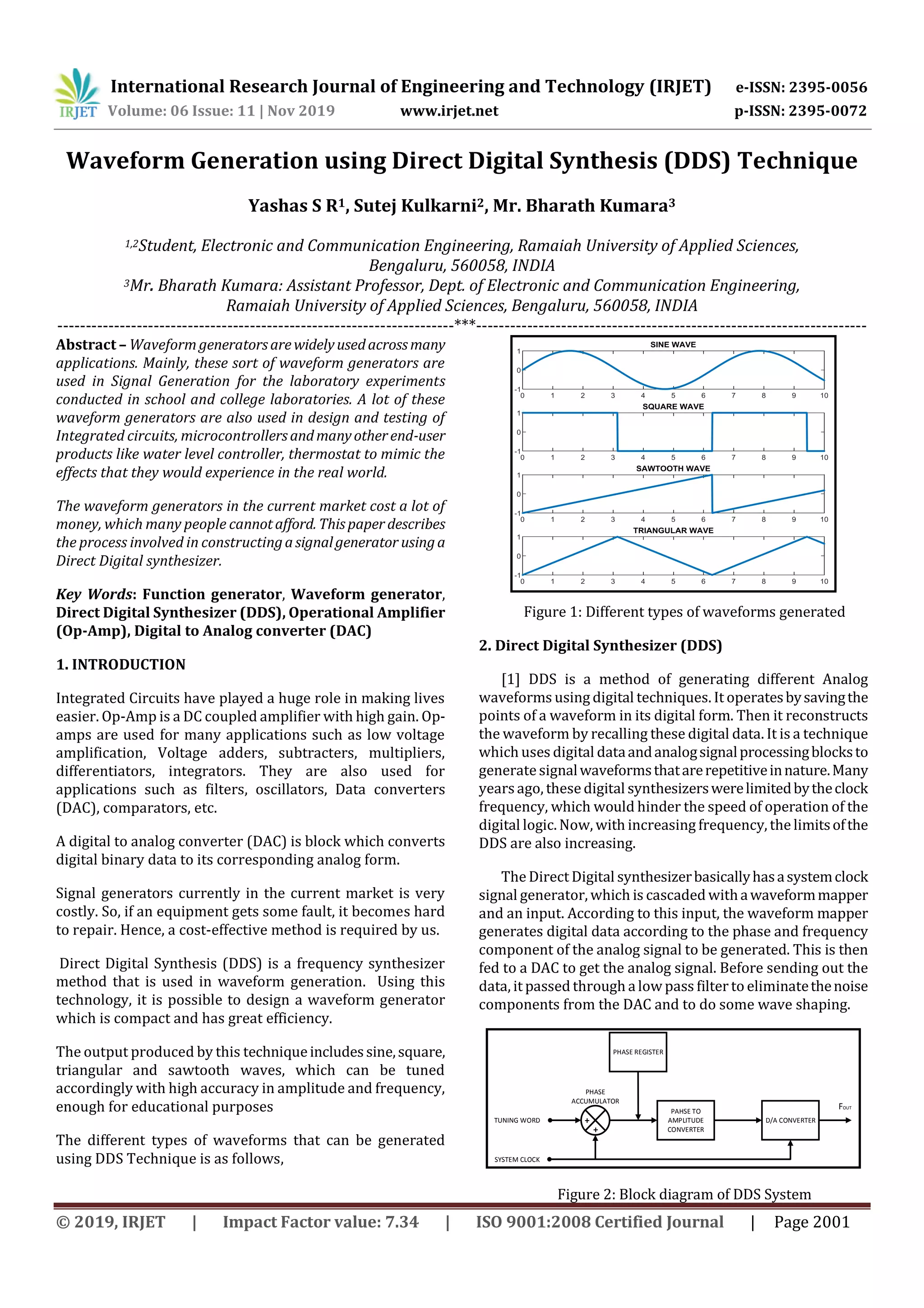IRJET- Waveform Generation using Direct Digital Synthesis (DDS) Technique | PDF