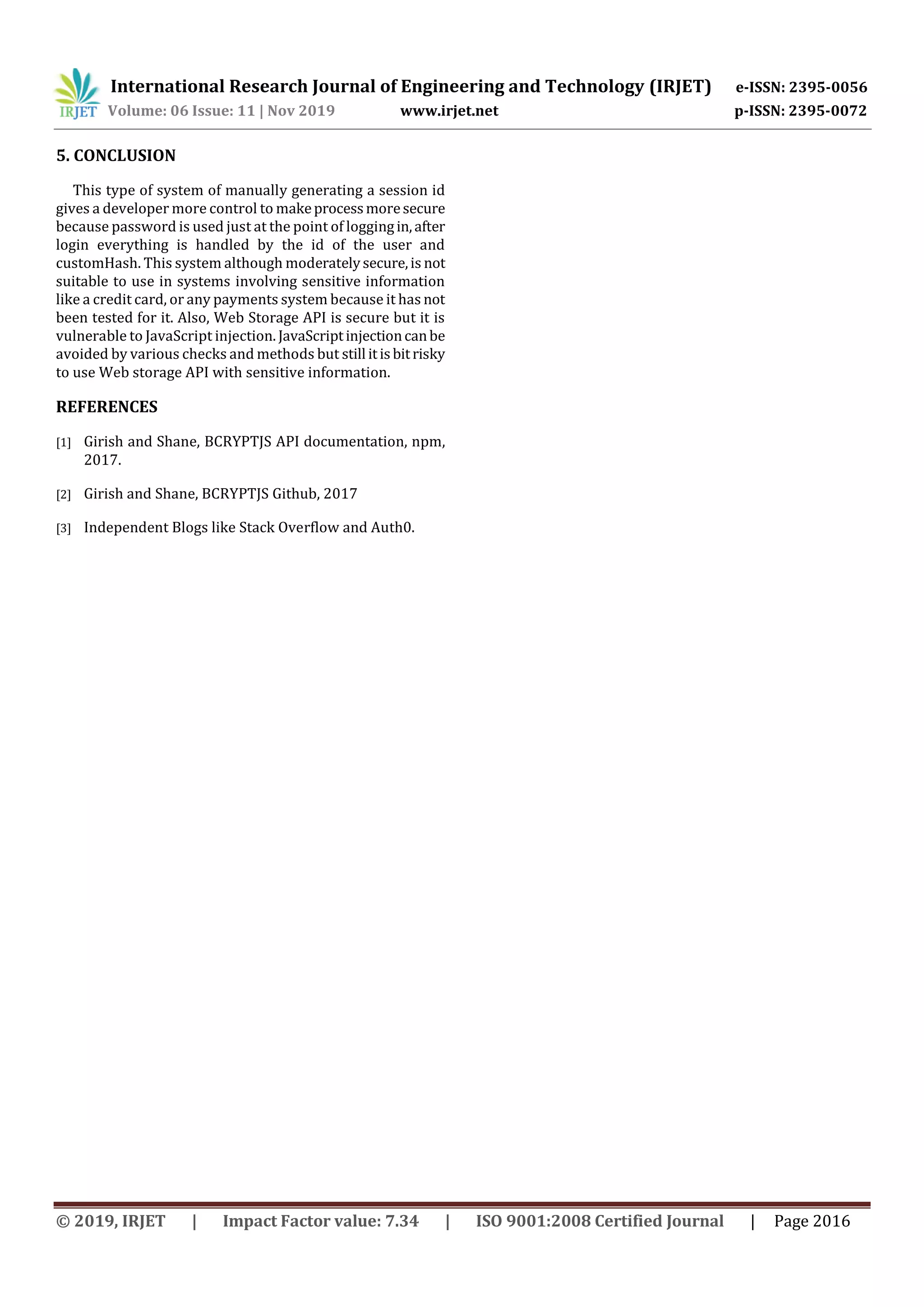IRJET- Login System for Web: Session Management using BCRYPTJS | PDF