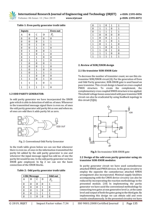 IRJET- Design of ODD-Even Parity Generator using Six Transistors XOR-XNOR Module | PDF ...