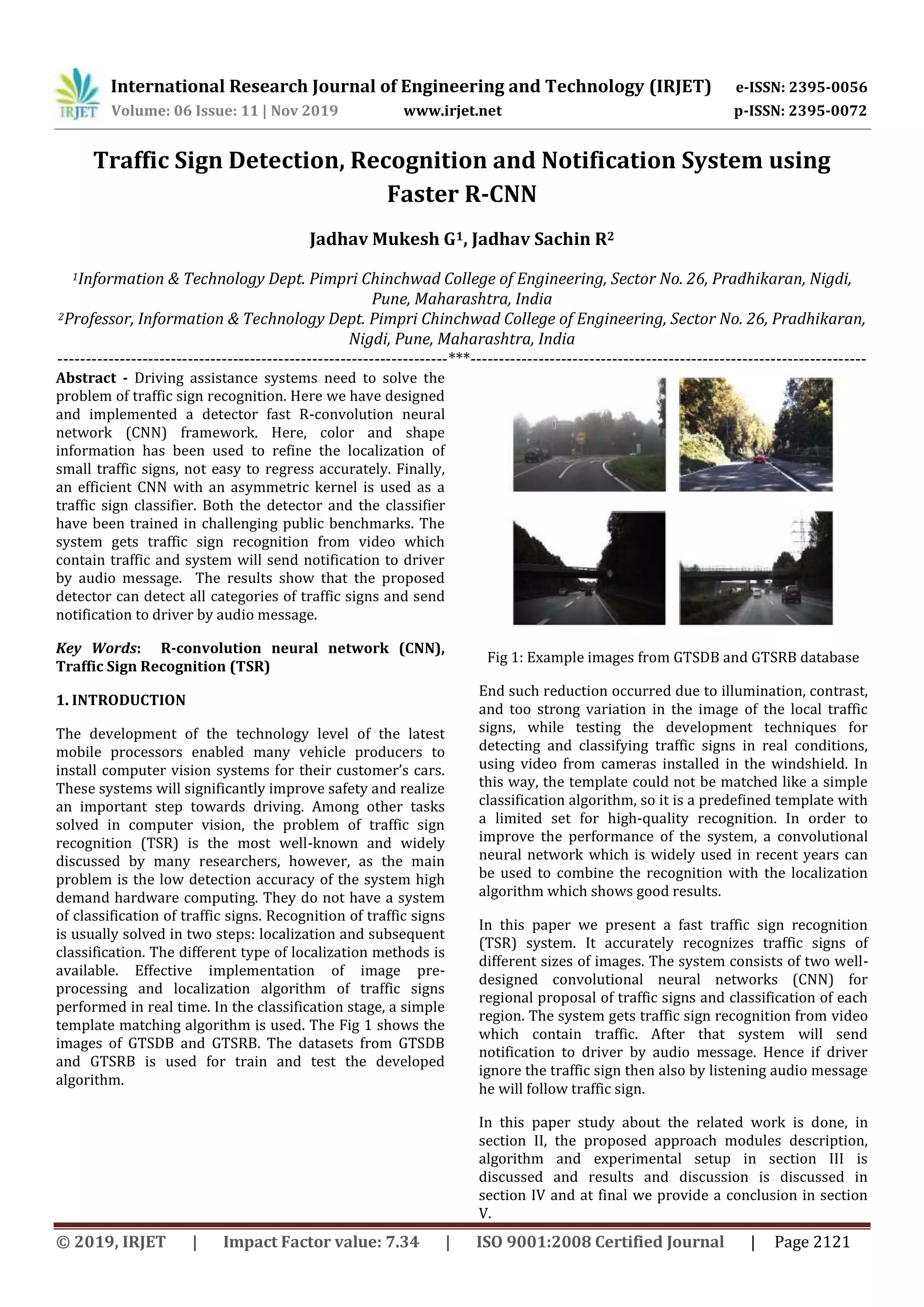 Irjet Traffic Sign Detection Recognition And Notification System Using Faster R Cnn Pdf