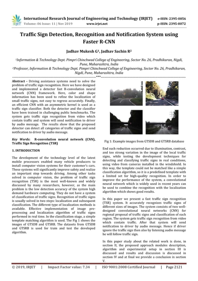 IRJET- Traffic Sign Detection, Recognition and Notification System ...