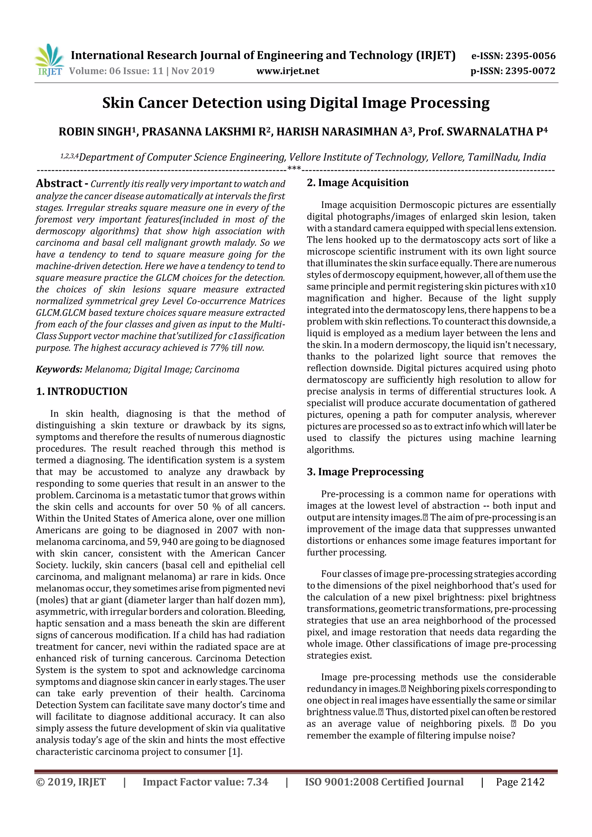 IRJET- Skin Cancer Detection using Digital Image Processing | PDF