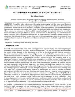 IRJET- Determination of Formability Index of Sheet Metals | PDF