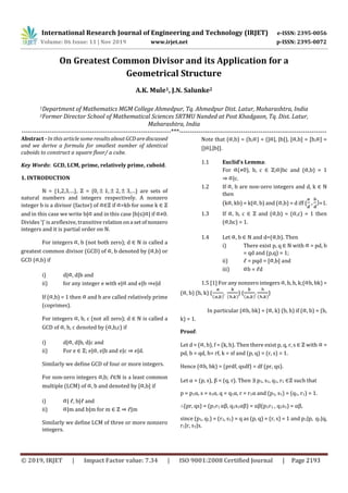 IRJET- On Greatest Common Divisor and its Application for a Geometrical ...