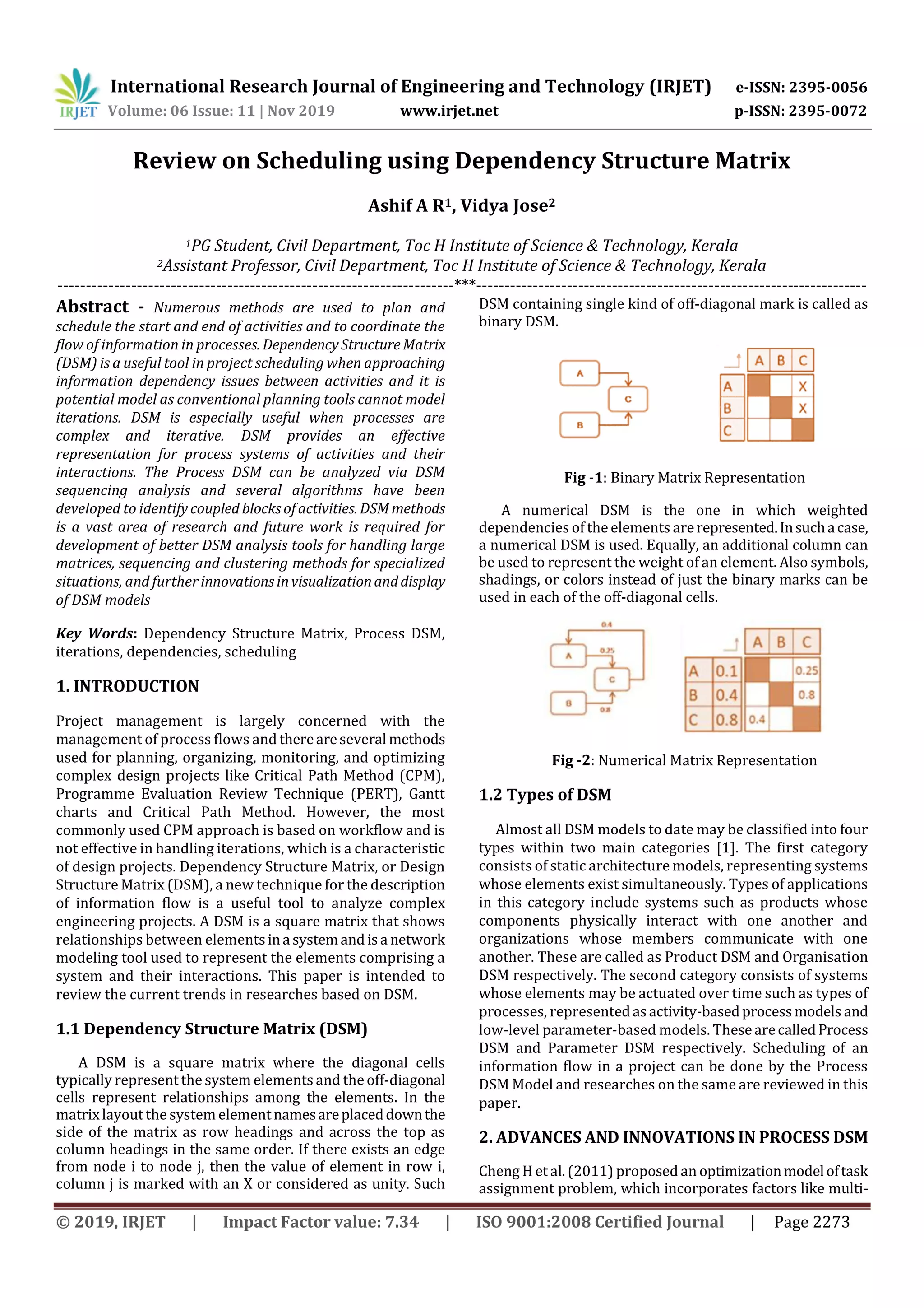 IRJET- Review on Scheduling using Dependency Structure Matrix | PDF
