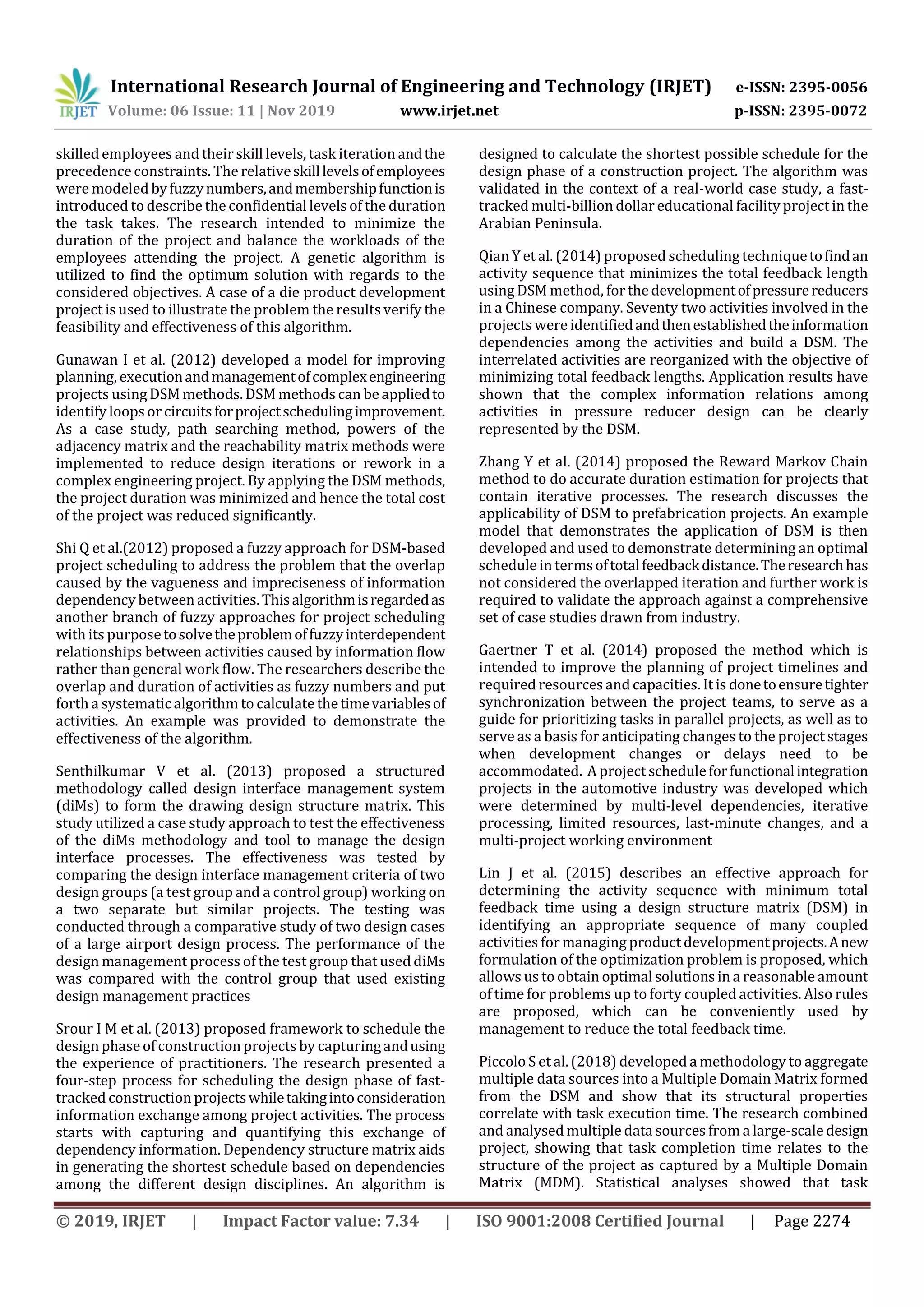 IRJET- Review on Scheduling using Dependency Structure Matrix | PDF