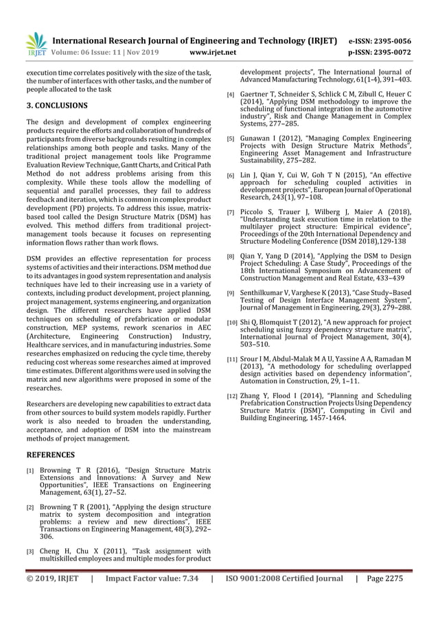 IRJET- Review on Scheduling using Dependency Structure Matrix | PDF