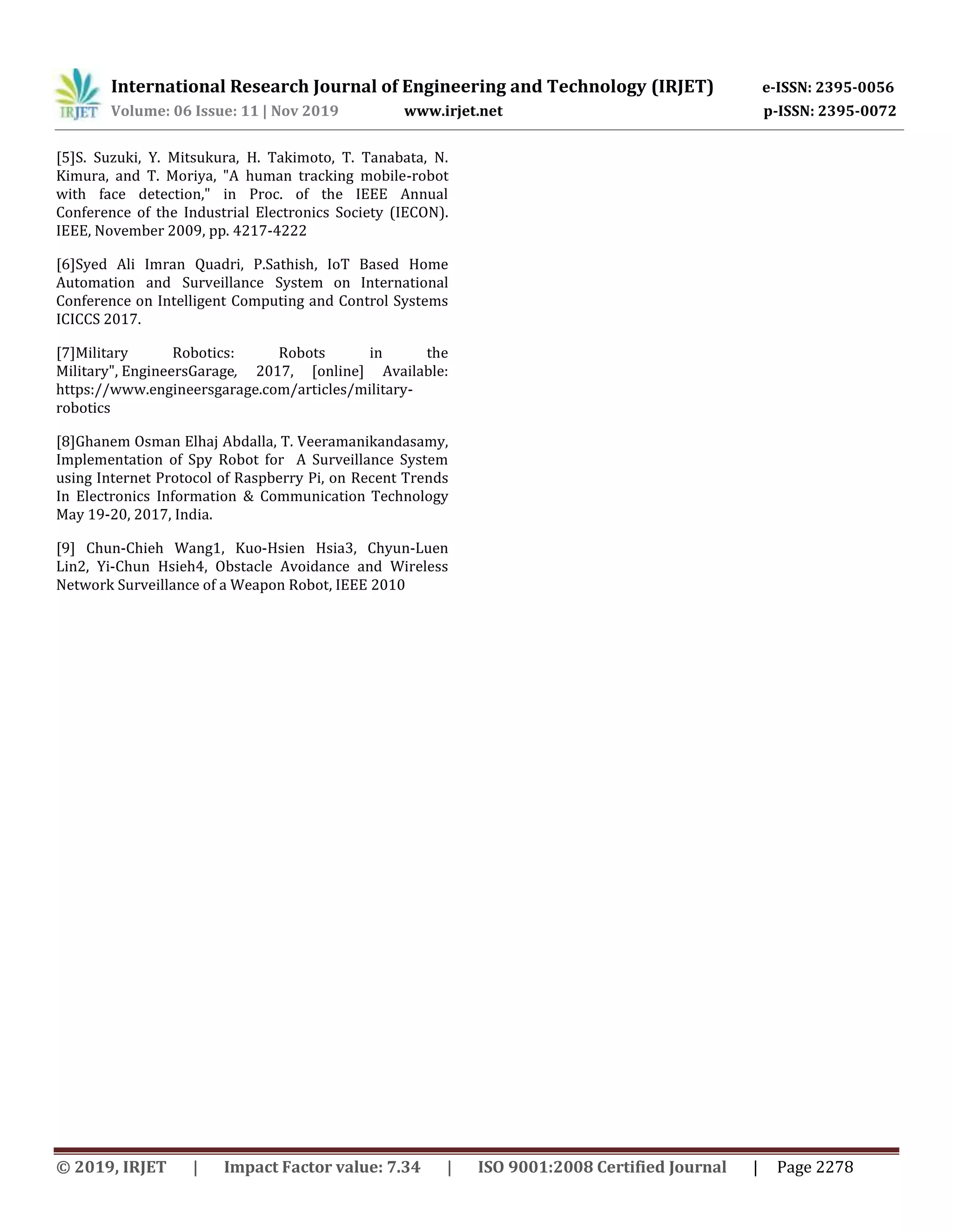 IRJET- A Review Paper on IoT based Cognitive Robot for Military Surveillance | PDF