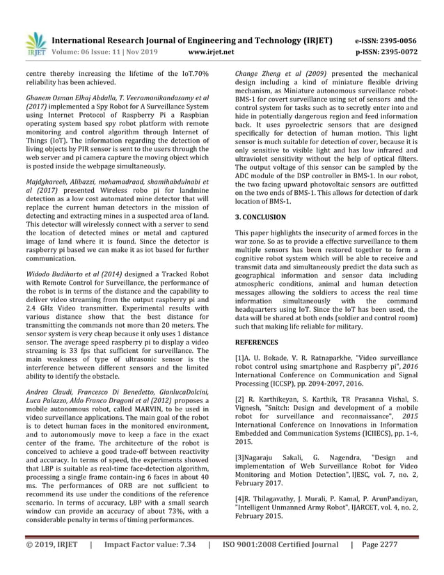 IRJET- A Review Paper on IoT based Cognitive Robot for Military Surveillance | PDF