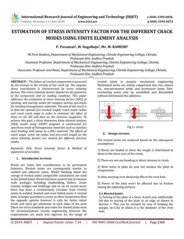 IRJET- Estimation of Stress Intensity Factor for the different Crack Modes using Finite Element ...