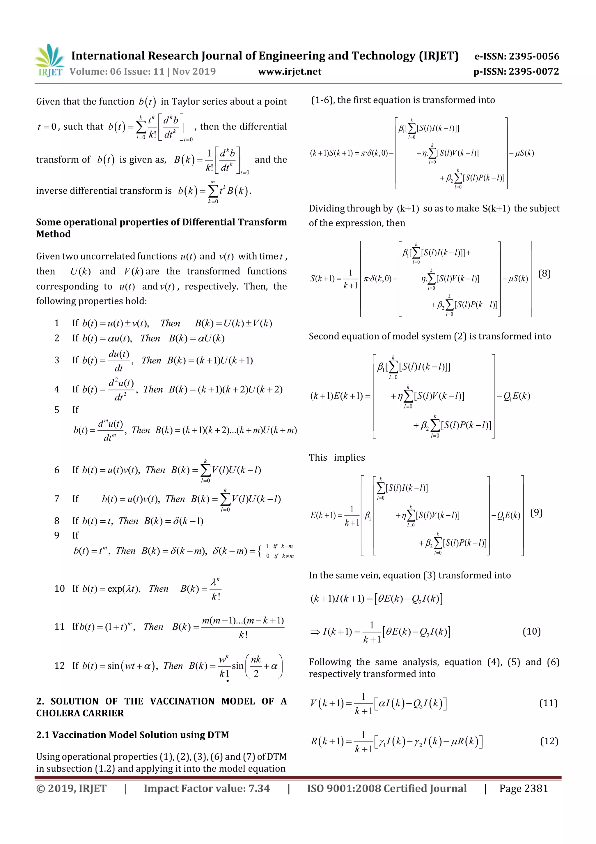 IRJET- Differential Transform Method for the Vaccination Model of the ...
