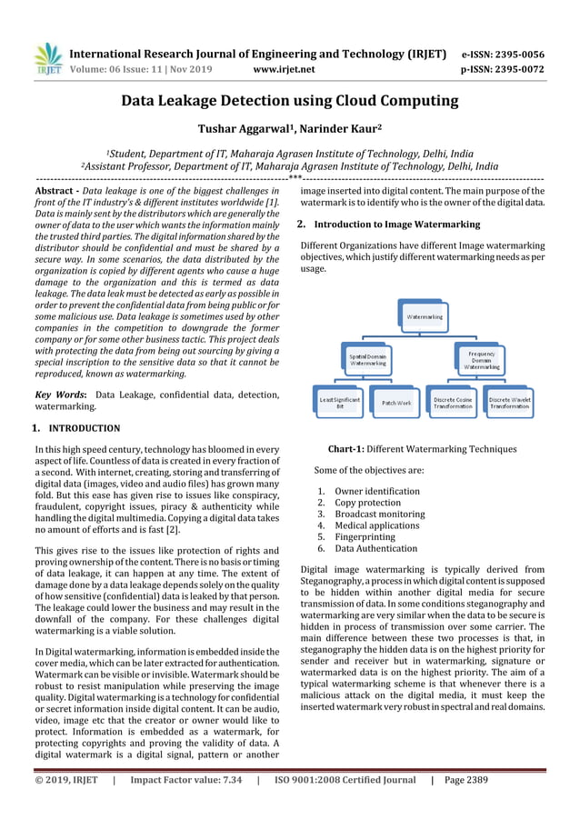Irjet Data Leakage Detection Using Cloud Computing Pdf