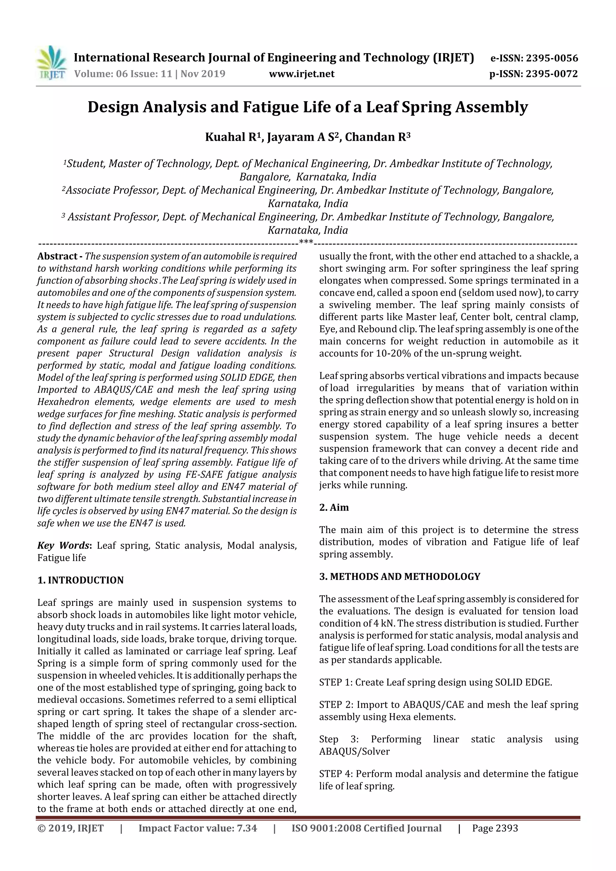IRJET- Design Analysis and Fatigue Life of a Leaf Spring Assembly | PDF