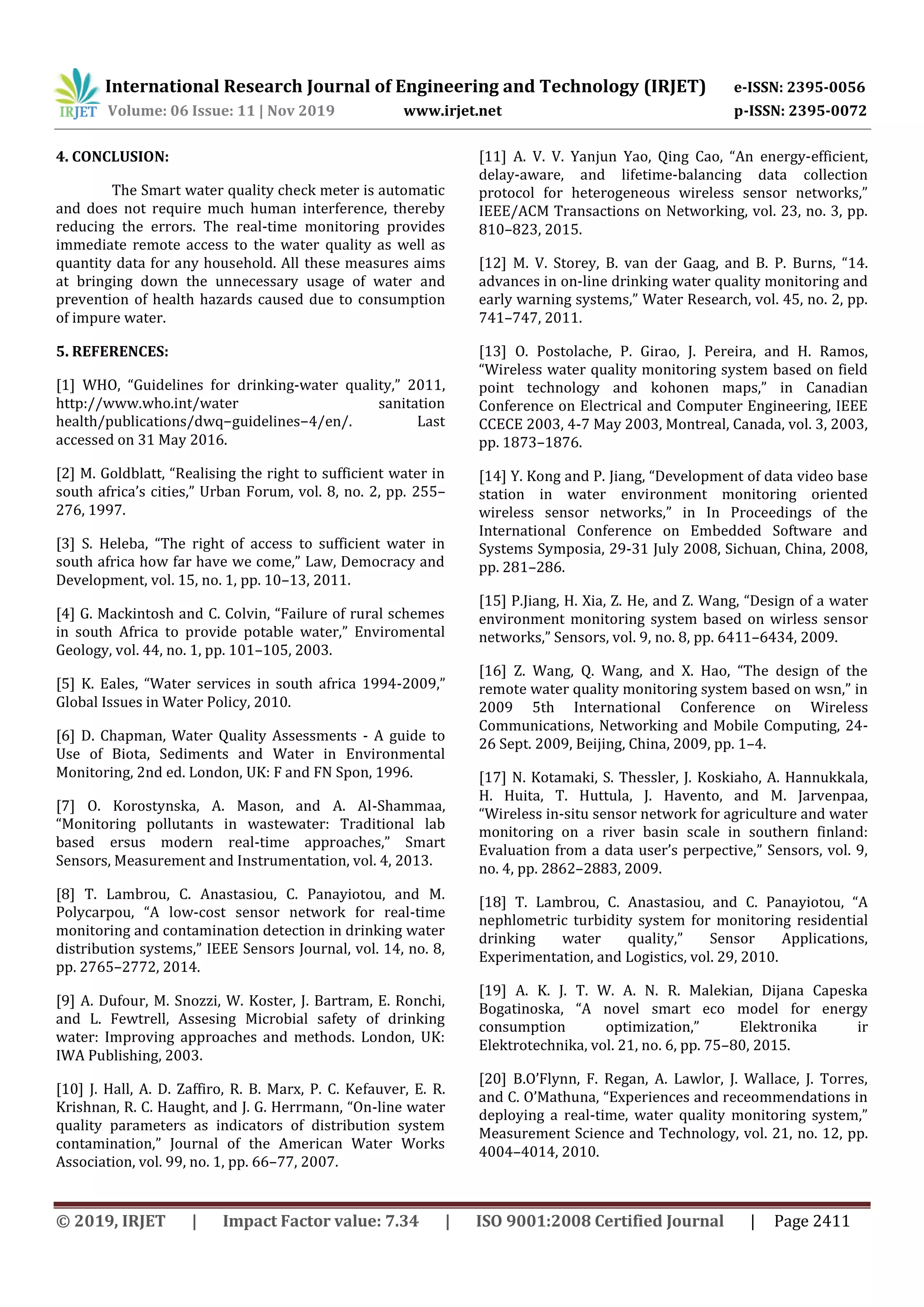 IRJET- Smart Water Monitoring System for Real-Time Water Quality and ...