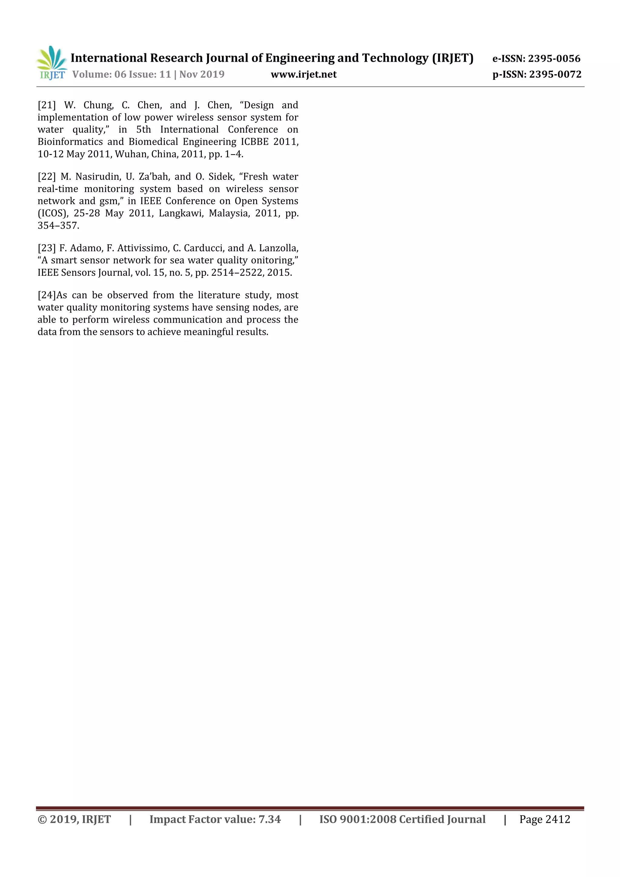 IRJET- Smart Water Monitoring System for Real-Time Water Quality and ...