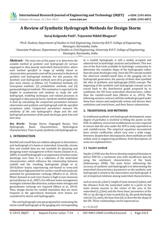 IRJET- A Review of Synthetic Hydrograph Methods for Design Storm | PDF