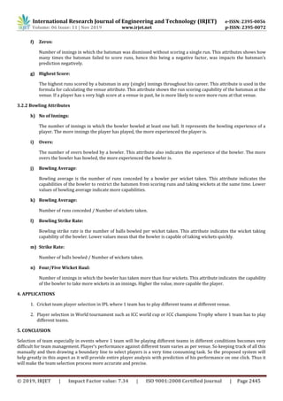 IRJET- A Survey on Team Selection in Game of Cricket using Machine Learning | PDF