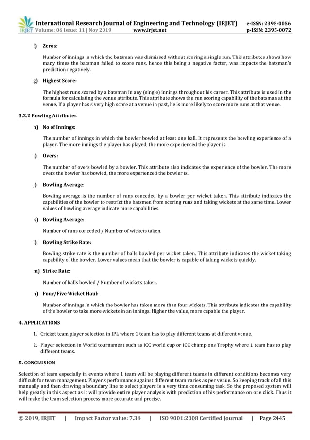 Irjet A Survey On Team Selection In Game Of Cricket Using Machine Learning Pdf 8635