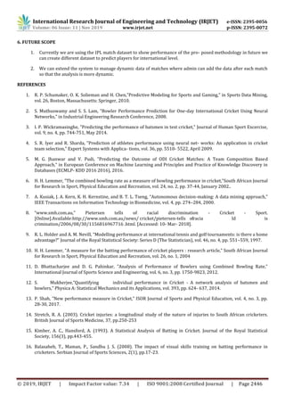 IRJET- A Survey on Team Selection in Game of Cricket using Machine Learning | PDF