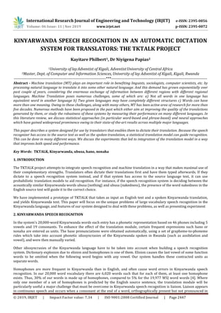 IRJET- Kinyarwanda Speech Recognition in an Automatic Dictation System for Translators: The ...