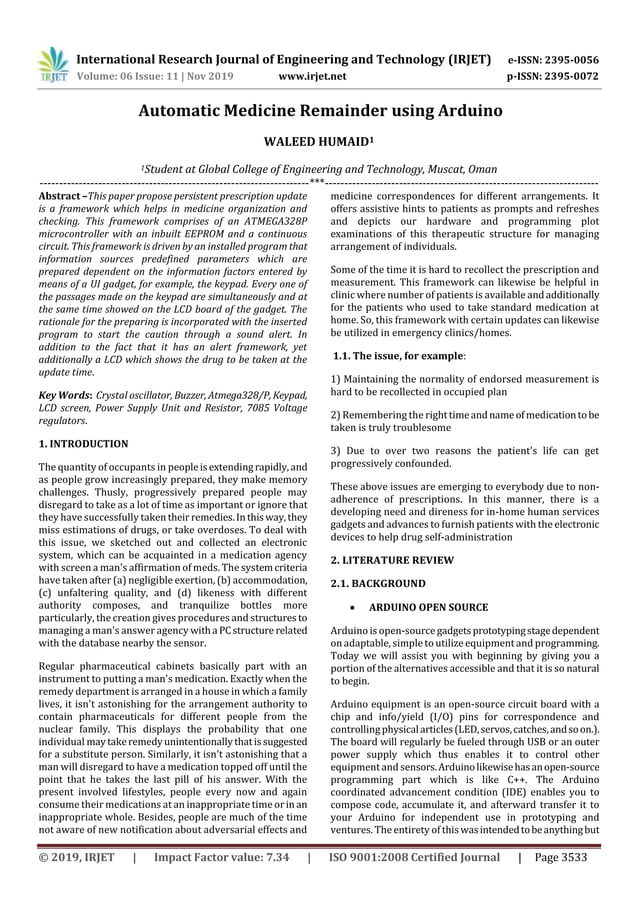 IRJET- Automatic Medicine Remainder using Arduino | PDF ...