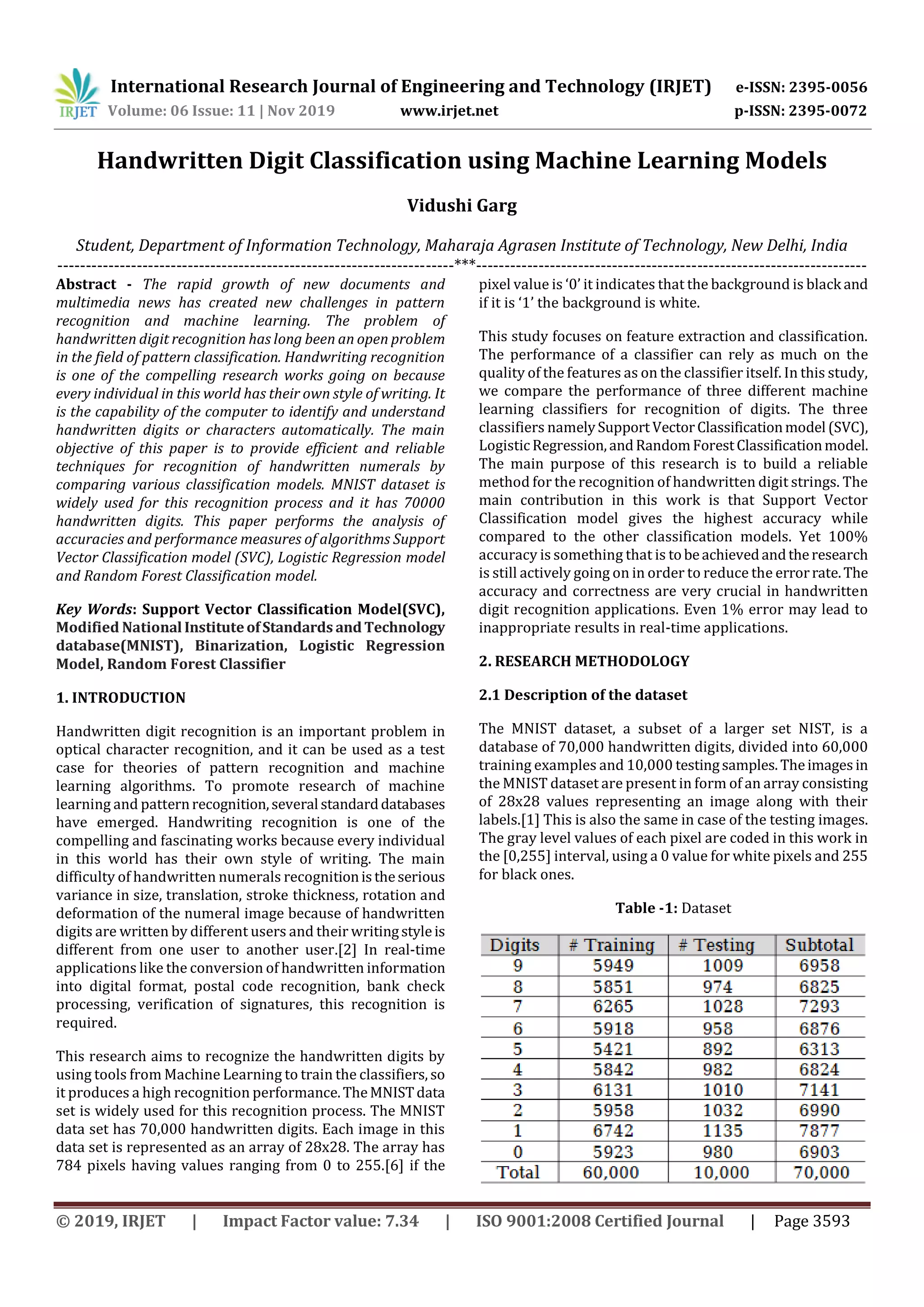 IRJET-Handwritten Digit Classification using Machine Learning Models | PDF IRJET-Handwritten Digit Classification using Machine Learning Models | PDF