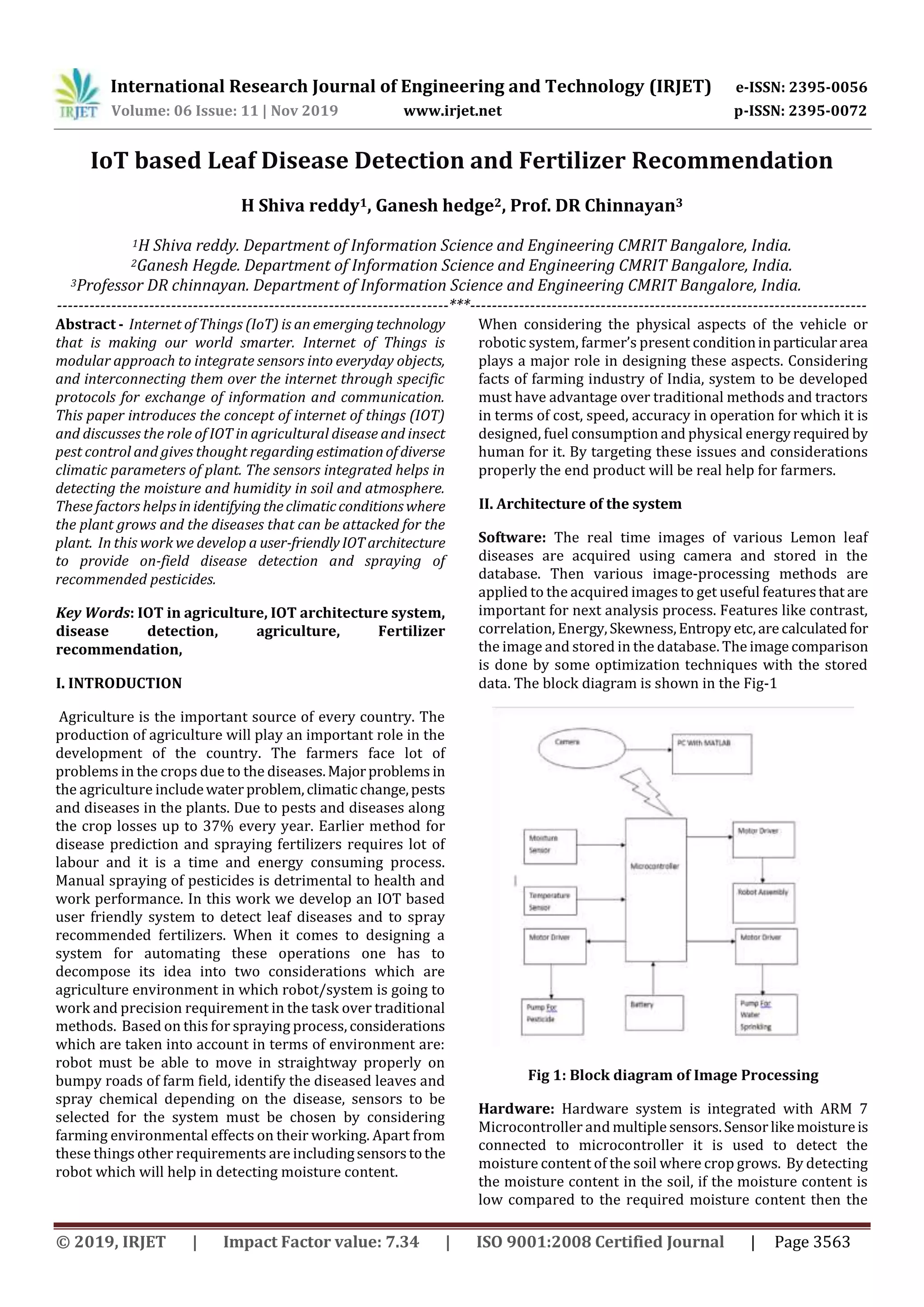 Irjet Iot Based Leaf Disease Detection And Fertilizer Recommendation Pdf