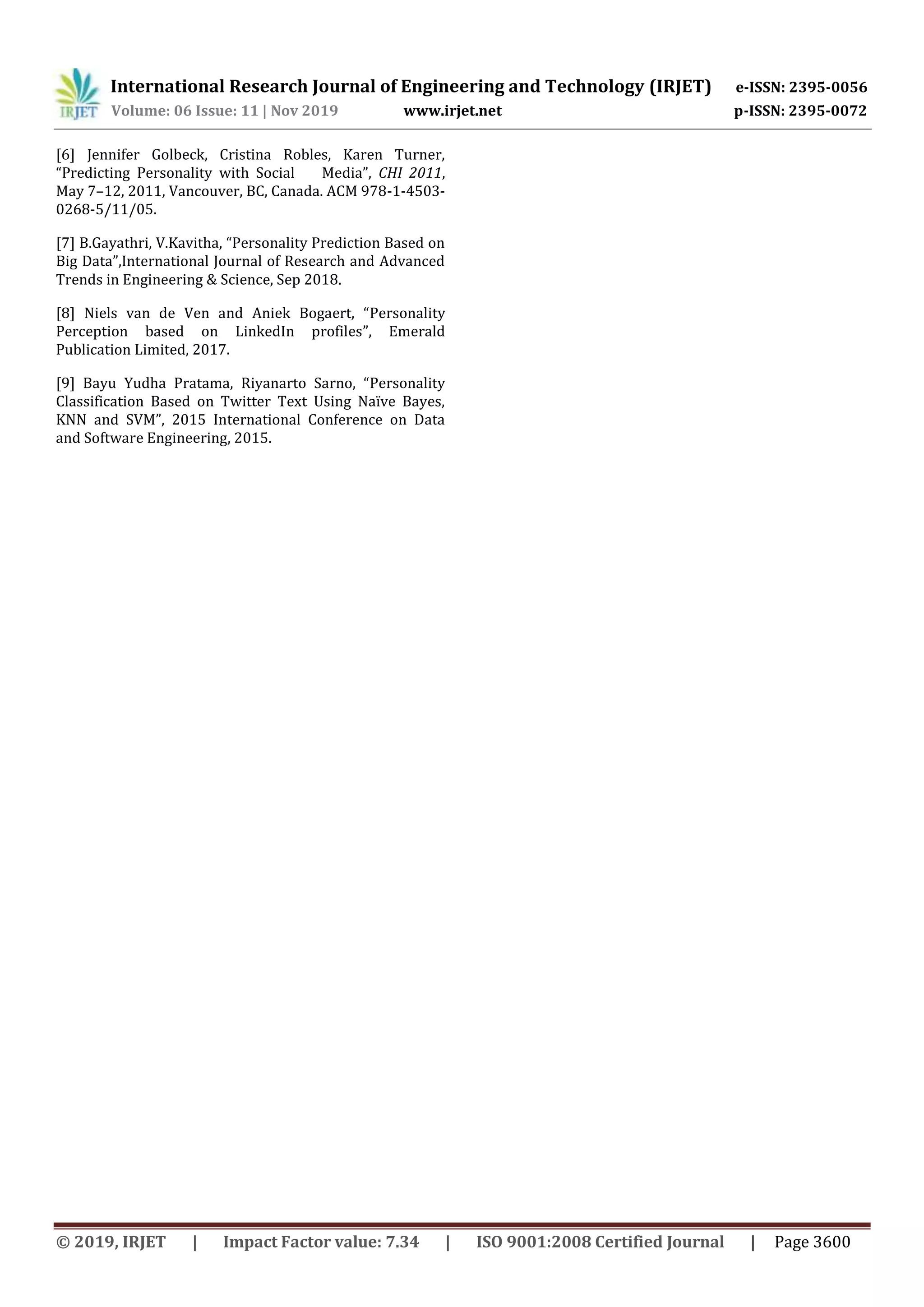 IRJET- Personality Prediction System using AI | PDF