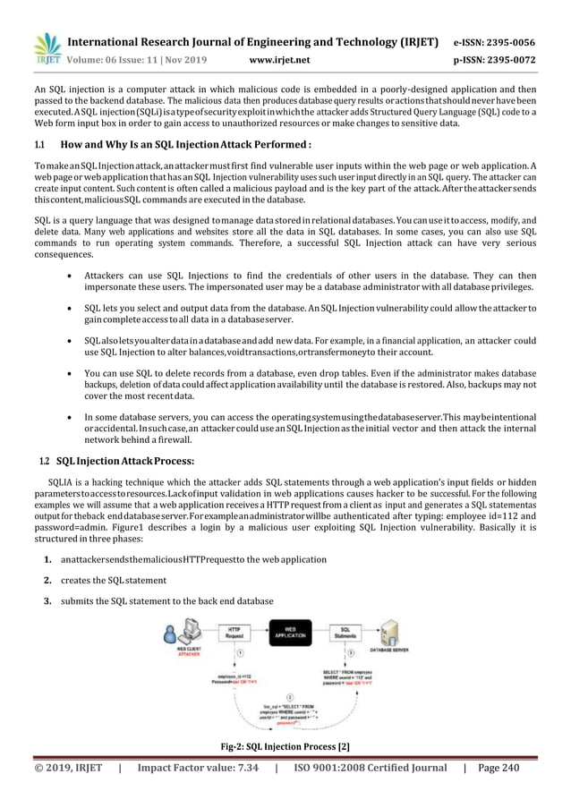IRJET- Detection of SQL Injection using Machine Learning : A Survey | PDF