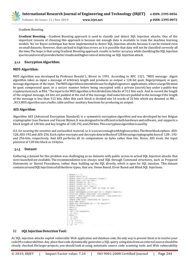 Irjet Detection Of Sql Injection Using Machine Learning A Survey Pdf