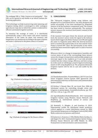 IRJET- Advanced Irrigation System using Arduino and Raspberry Pi as Centralized Server | PDF