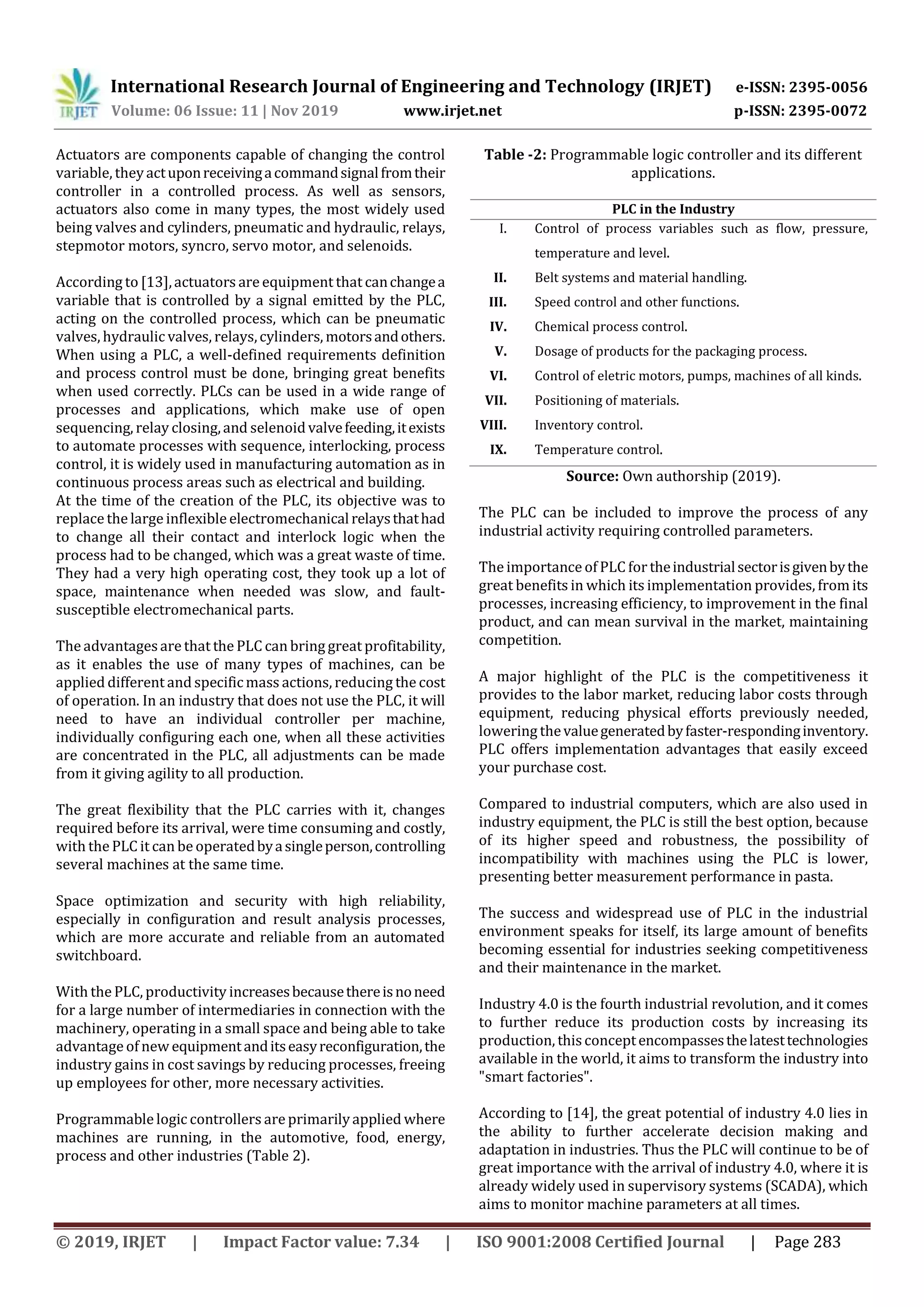 IRJET- The Importance of the Programmable Logic Controller “PLC” in the Industry in the ...
