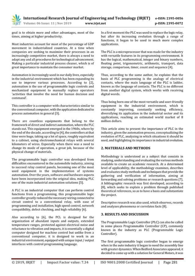 IRJET- The Importance of the Programmable Logic Controller “PLC” in the Industry in the ...