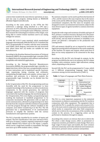 IRJET- The Importance of the Programmable Logic Controller “PLC” in the Industry in the ...