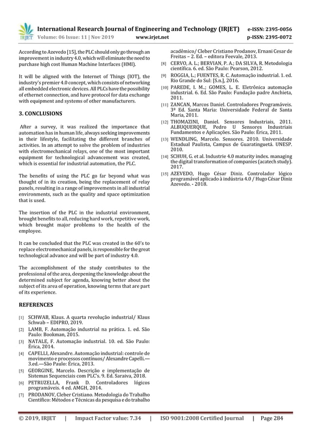 IRJET- The Importance of the Programmable Logic Controller “PLC” in the Industry in the ...
