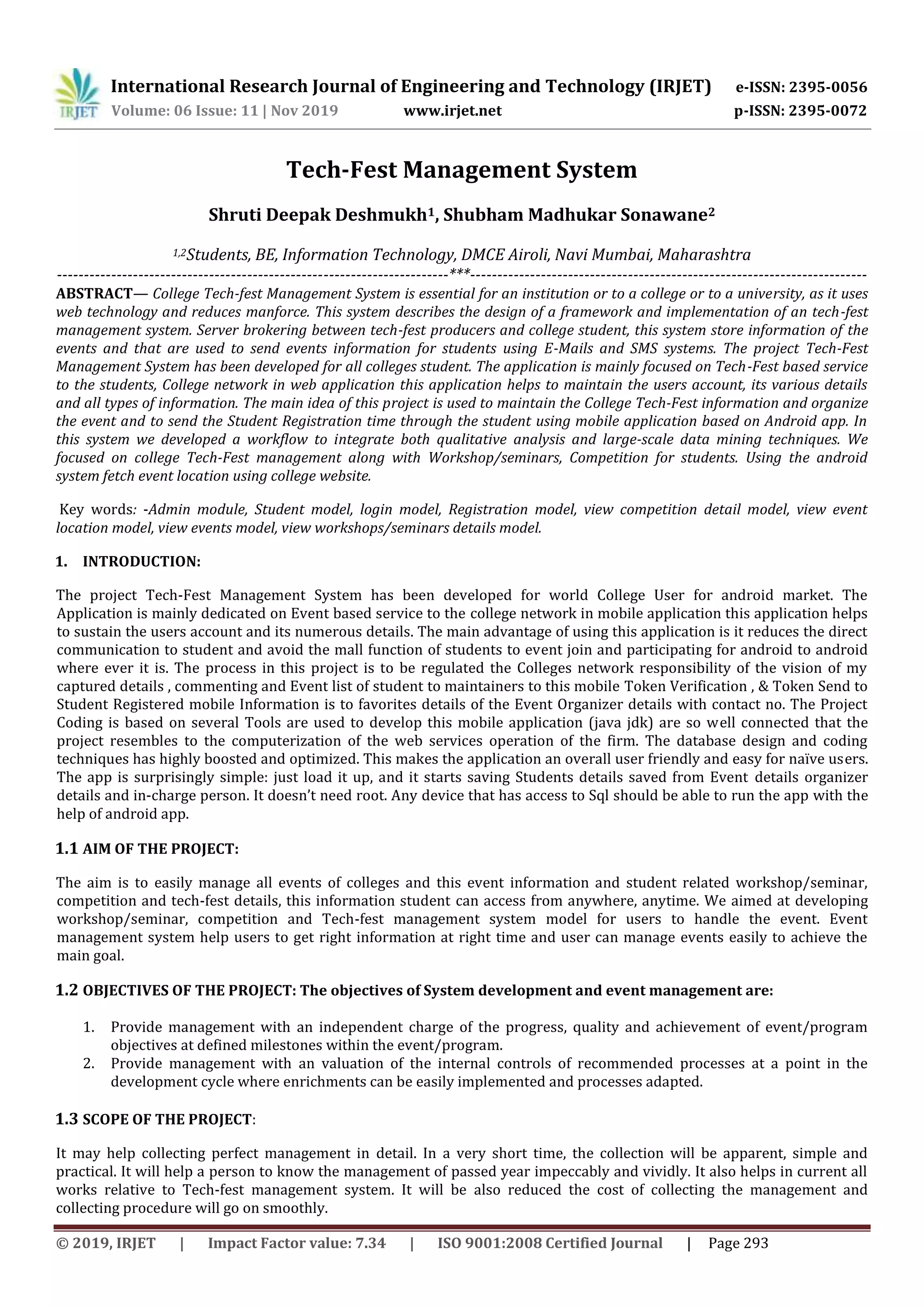 IRJET- Tech-Fest Management System | PDF