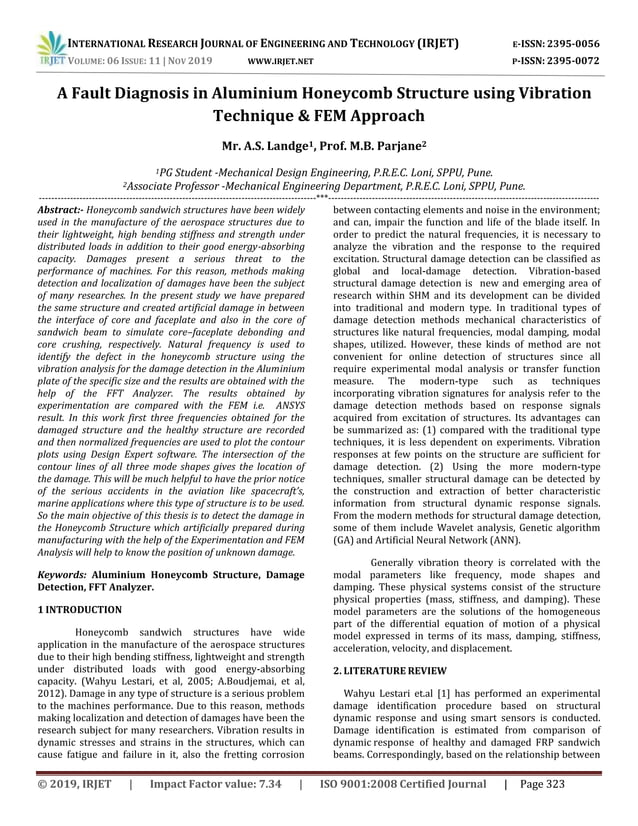 IRJET- A Fault Diagnosis in Aluminium Honeycomb Structure using Vibration Technique & FEM ...