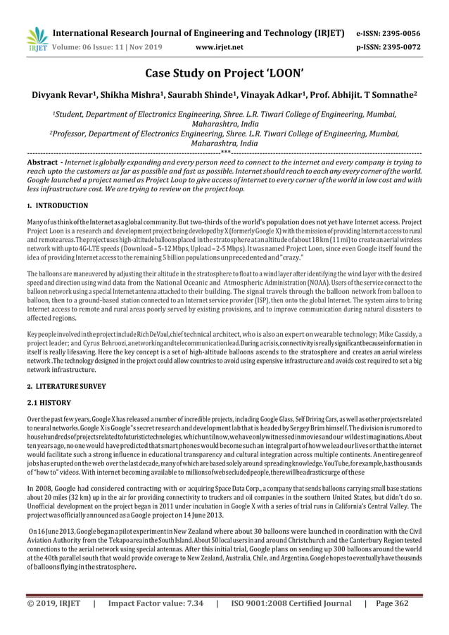 IRJET- Case Study on Project ‘LOON’ | PDF | Cloud Computing | Internet