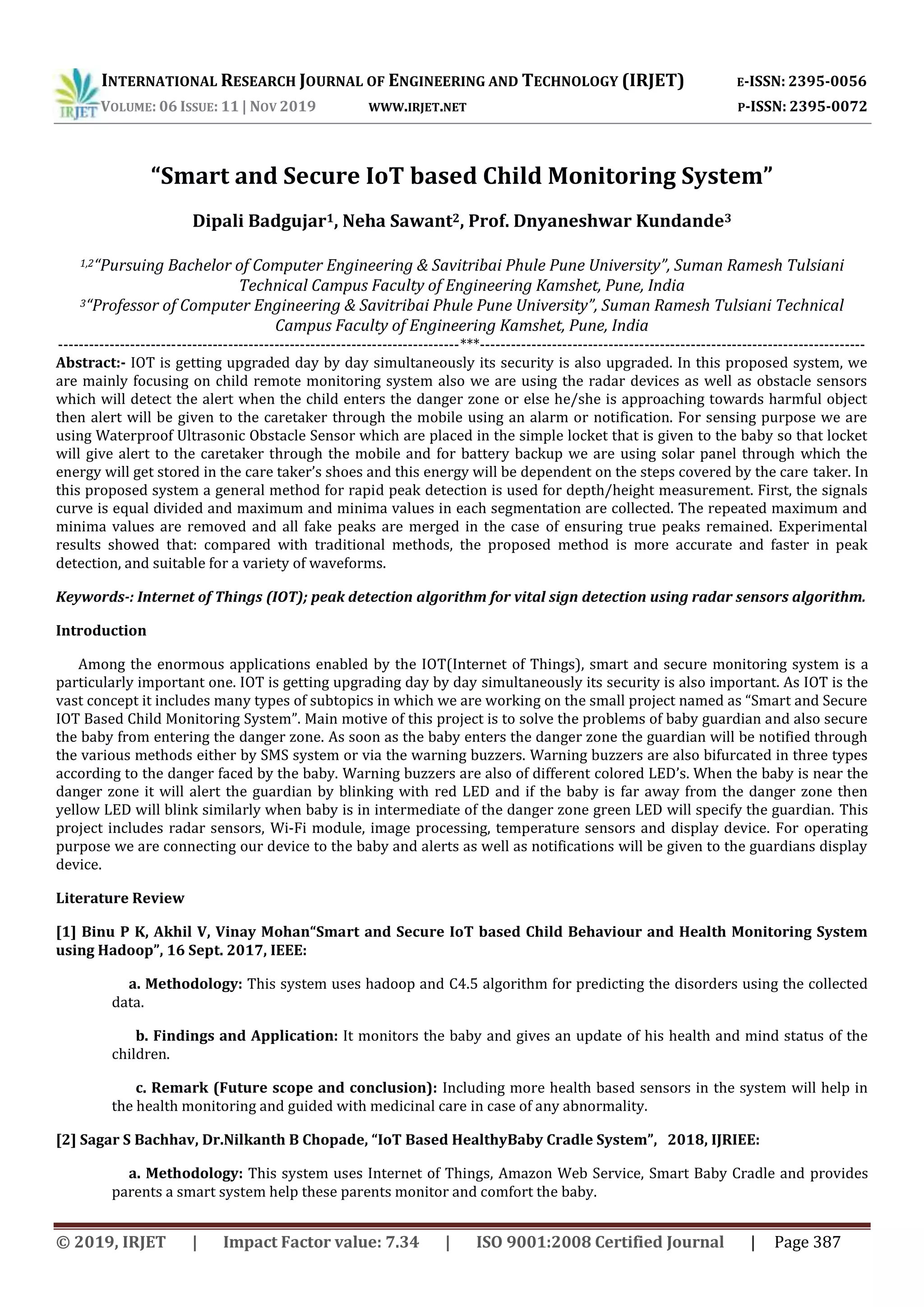 IRJET- Smart and Secure IoT based Child Monitoring System | PDF