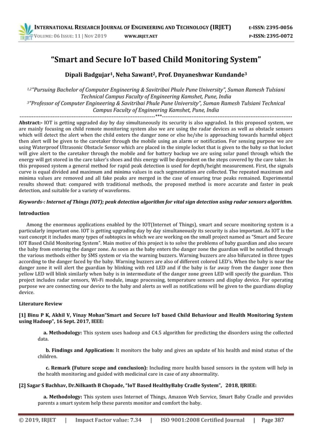 IRJET- Smart and Secure IoT based Child Monitoring System | PDF