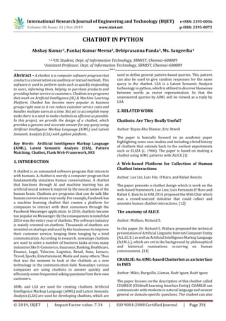 IRJET- Chatbot in Python | PDF | Artificial Intelligence | Technology & Computing