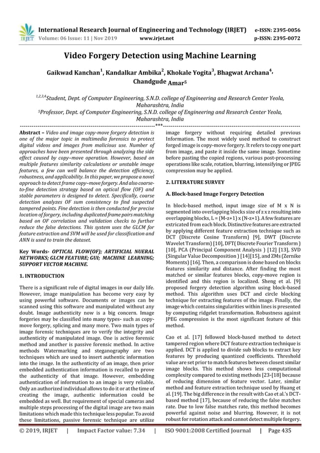 Irjet Video Forgery Detection Using Machine Learning Pdf