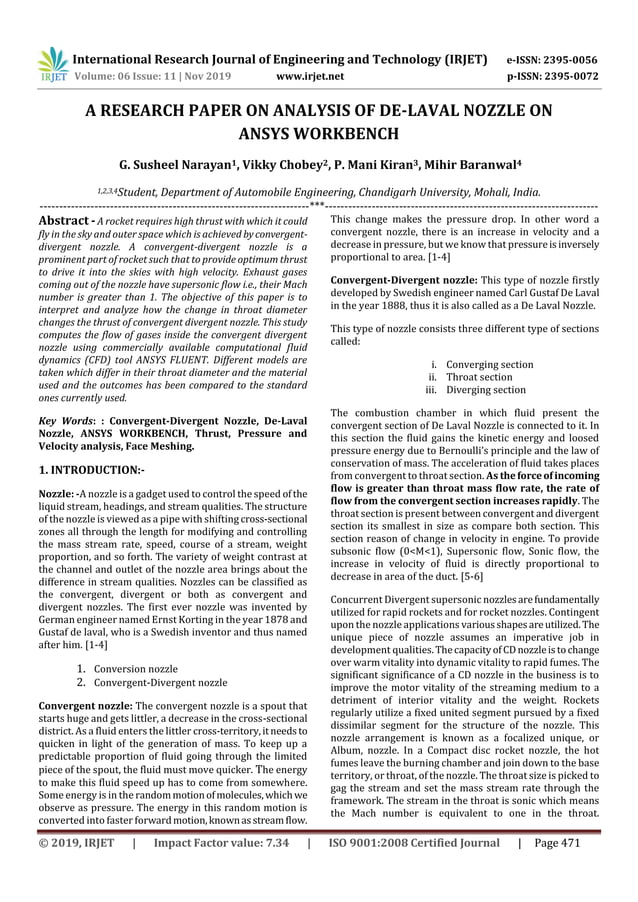 Irjet A Research Paper On Analysis Of De Laval Nozzle On Ansys